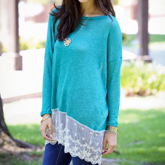 cezanne | Tops | New Turquoise Blue Sweater Lace Extender Top Shirt ...